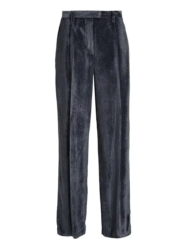 Brunello Cucinelli Pleated Corduroy Wide-leg Pants - Navy