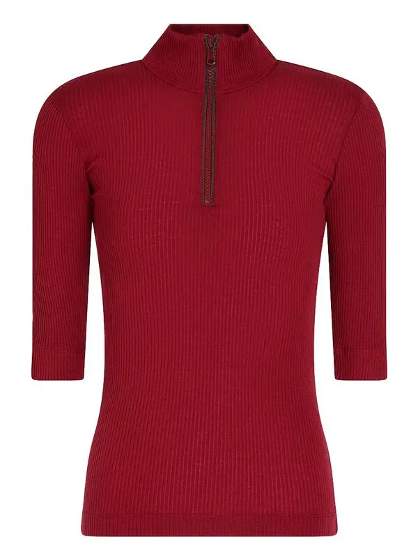 Brunello Cucinelli Ribbed Wool Turtleneck Top - Brick