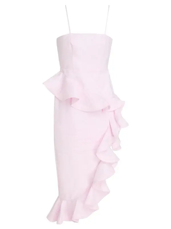 Zimmermann Asymmetric Ruffled Linen Dress - Baby Pink
