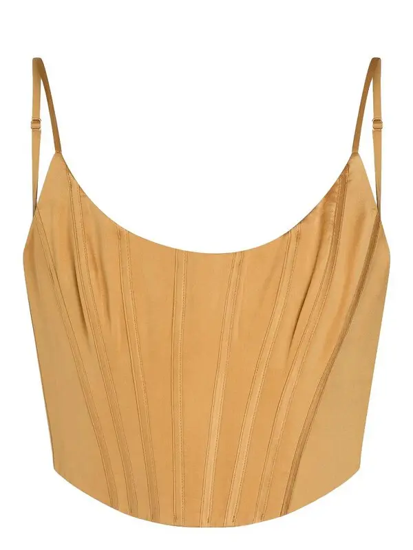 Zimmermann Cropped Silk-satin Bustier Top - Mustard