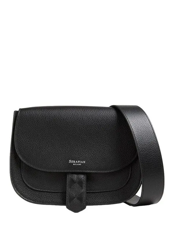 SERAPIAN Luna Pebbled-leather Crossbody Bag - Black