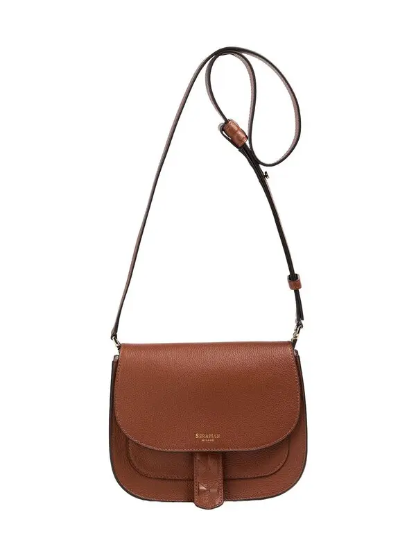 SERAPIAN Luna Pebbled-leather Crossbody Bag - Brown