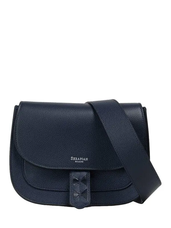 SERAPIAN Luna Pebbled-leather Crossbody Bag - Navy
