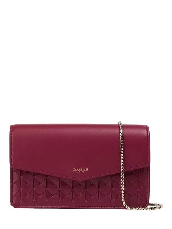 SERAPIAN Mosaico Woven Leather Clutch - Burgundy