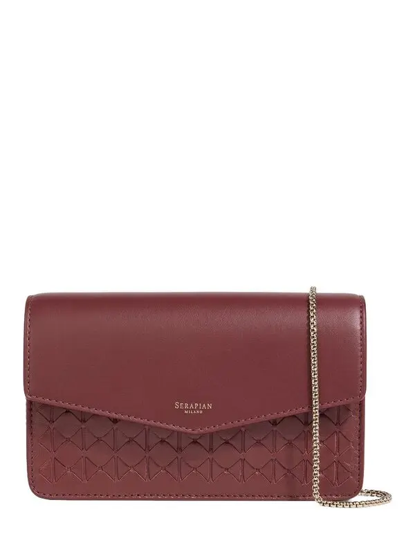 SERAPIAN Mosaico Woven Leather And Suede Clutch - Claret