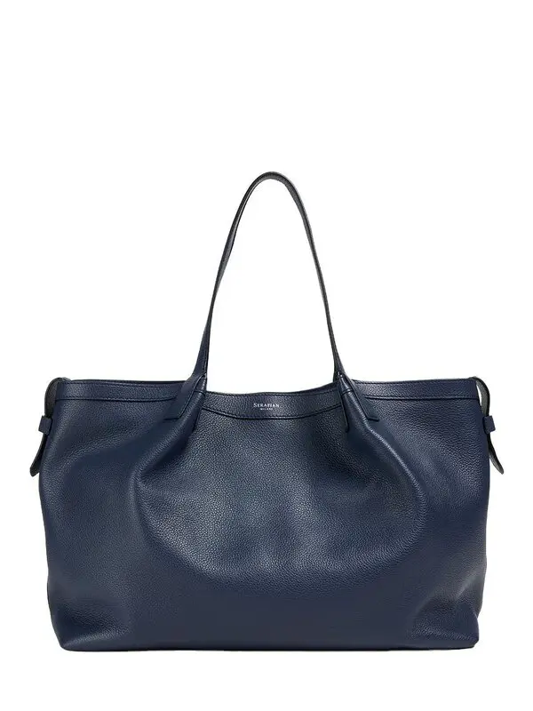 SERAPIAN Pebbled Leather Tote - Navy