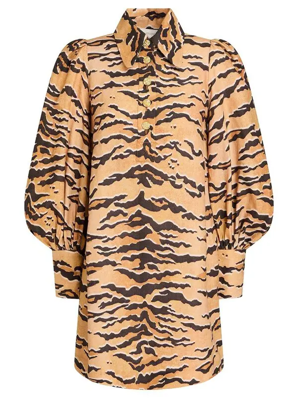 Zimmermann Tiger-print Linen Mini Shirt Dress - Animal Print