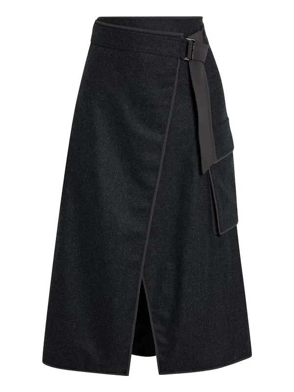 Brunello Cucinelli Wool-flannel Midi Wrap Skirt - Charcoal