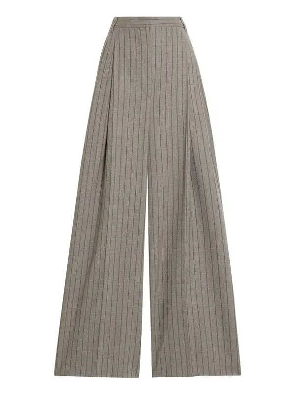Brunello Cucinelli Striped Wool-flannel Wide-leg Pants - Taupe