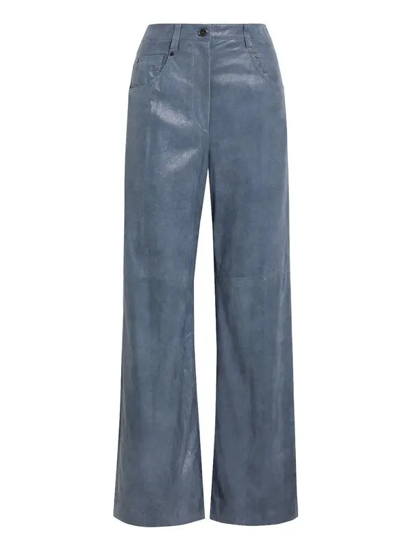 Brunello Cucinelli Coated Suede Wide-leg Pants - Blue
