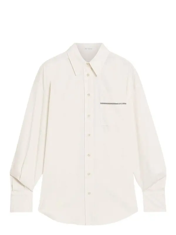 Brunello Cucinelli Bead-embellished Cotton-blend Poplin Shirt - Ecru