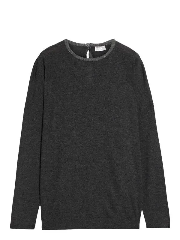 Brunello Cucinelli Bead-embellished Cashmere And Silk-blend Sweater - Charcoal