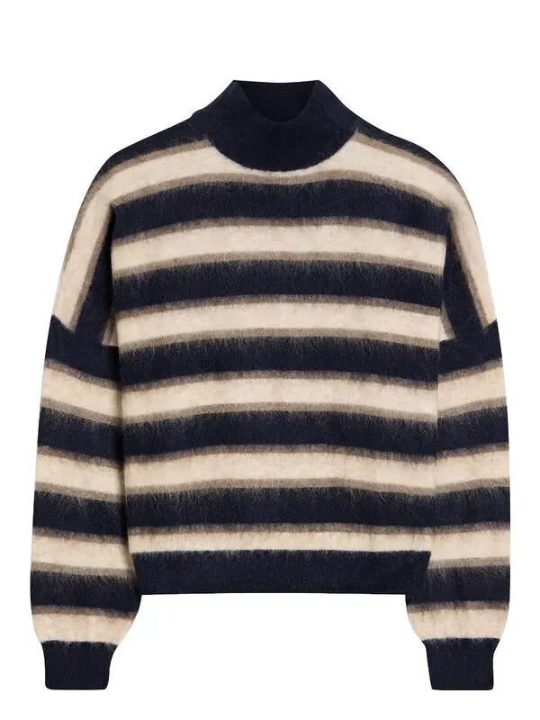 Brunello Cucinelli Brushed Striped Turtleneck Sweater - Navy