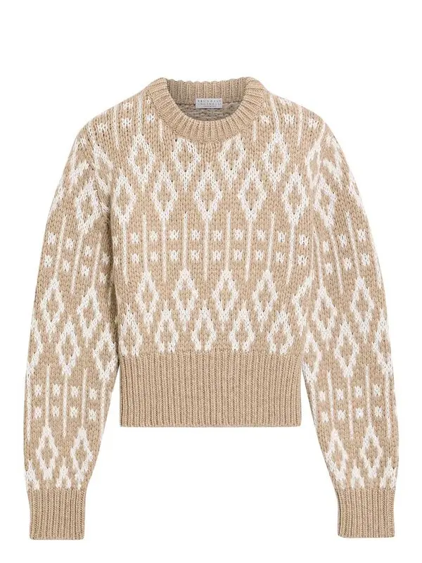 Brunello Cucinelli Sequin-embellished Fair Isle Cashmere Sweater - Neutral
