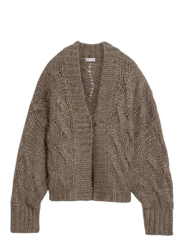 Brunello Cucinelli Metallic Cable-knit Cardigan - Taupe
