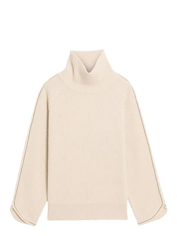 Brunello Cucinelli Bead-embellished Ribbed Cashmere Turtleneck Sweater - Beige