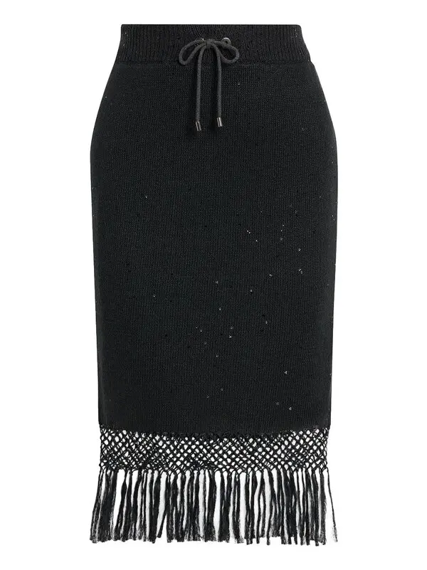 Brunello Cucinelli Fringed Sequin-embellished Linen And Silk-blend Skirt - Charcoal