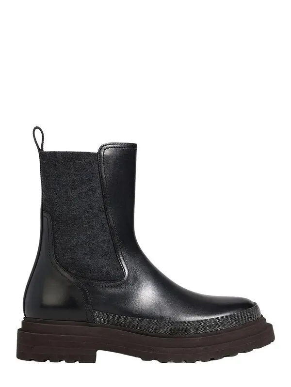 Brunello Cucinelli Bead-embellished Leather Chelsea Boots - Black