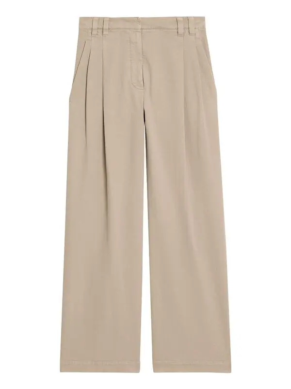 Brunello Cucinelli Pleated Cotton-blend Twill Wide-leg Pants - Sand
