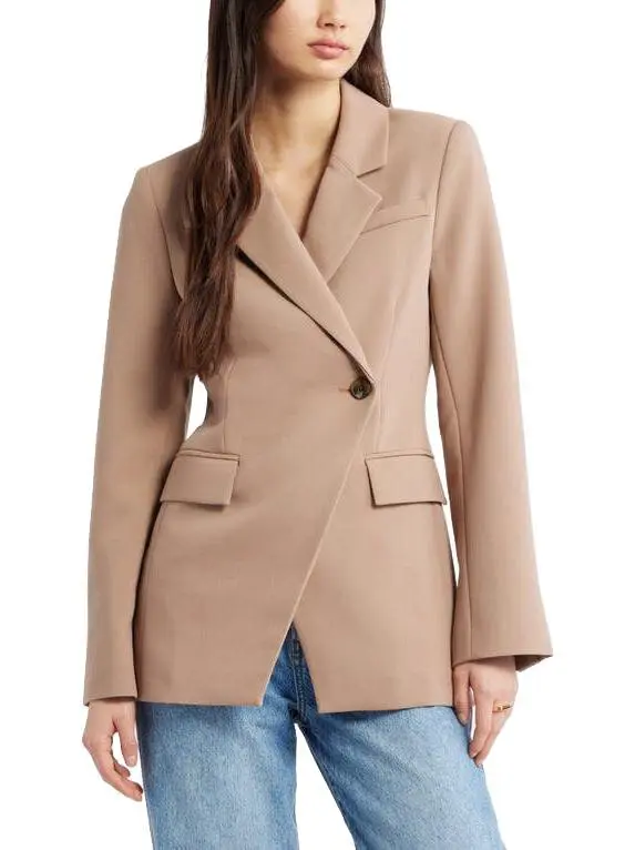 OPEN EDIT The Icon Asymmetric Fitted Blazer - Tan Portabella