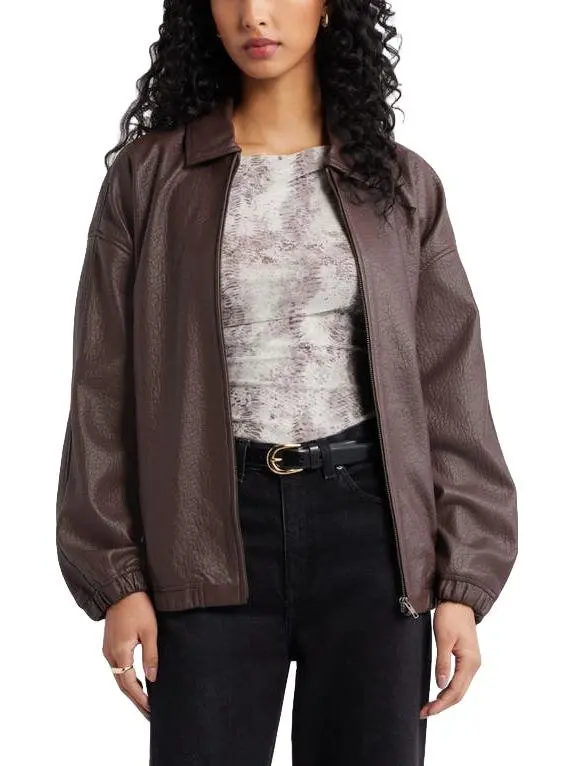 OPEN EDIT Oversized Faux Leather Jacket - Brown Seal