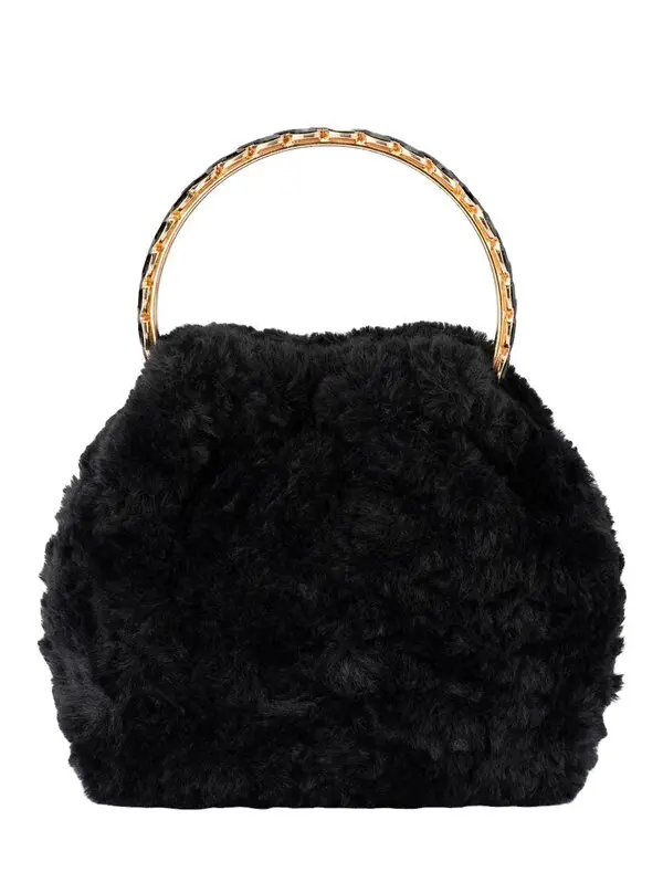 OLGA BERG Faux Fur Top Handle Bag - Black