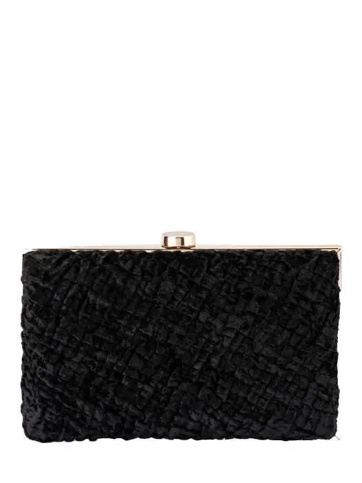 OLGA BERG Hazel Textured Velvet Frame Clutch - Black