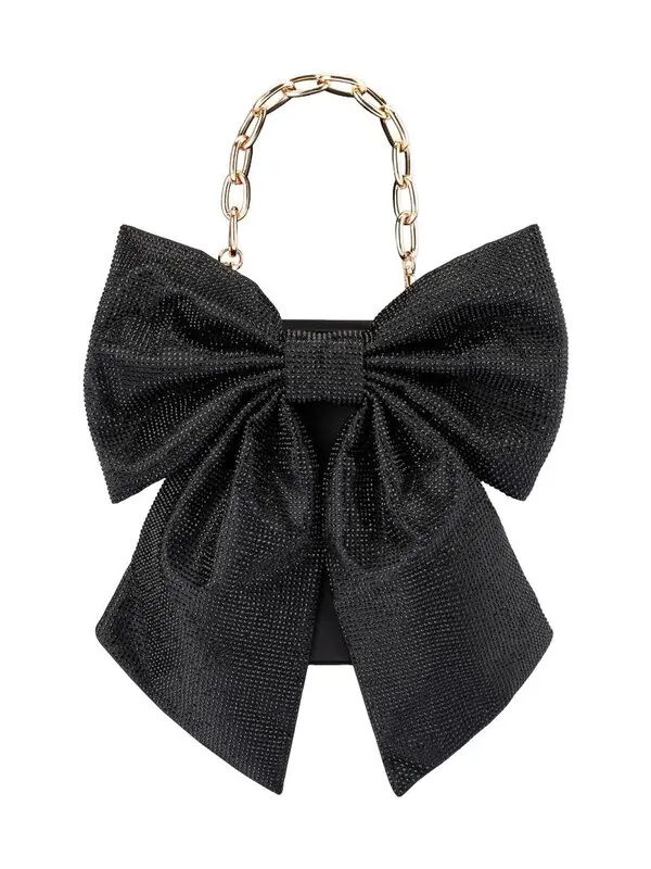 OLGA BERG Drew Crystal Bow Top Handle Bag - Black