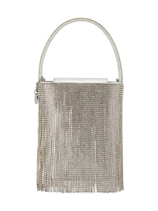 OLGA BERG Billie Crystal Fringe Top Handle Bag - Silver