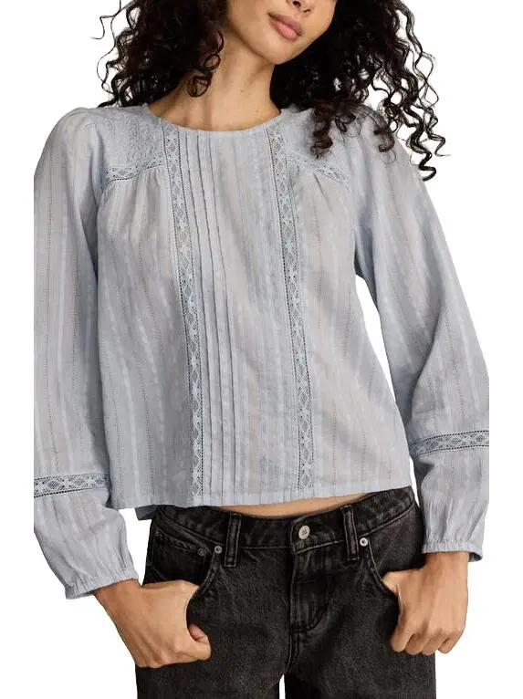 Lucky Brand Pintuck Lace Top - Blue Blizzard