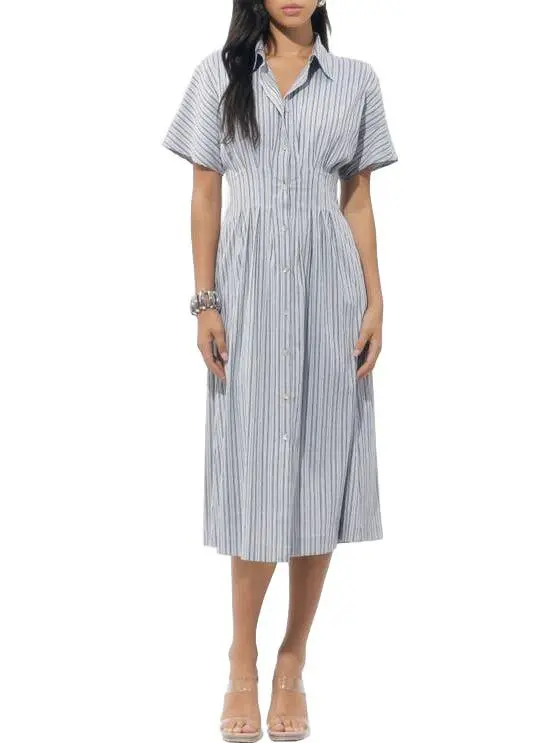 Adelyn Rae Audrey Stripe Shirt Dress - Grey