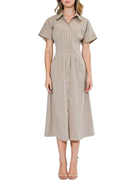 Adelyn Rae Audrey Stripe Shirt Dress - Mocha