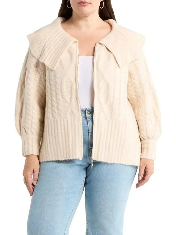 SUGARLIPS Mitchell Crop Zip Cardigan - Cream