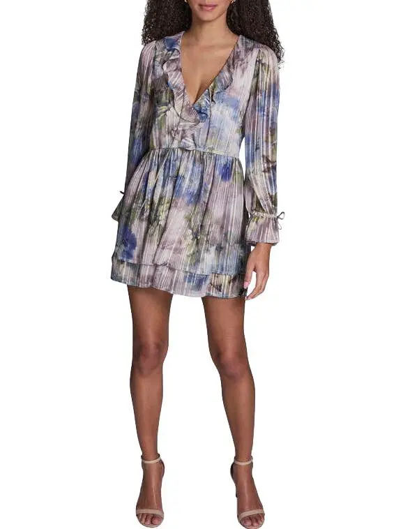 Bcbgmaxazria Printed Metallic Long Sleeve Mini Dress - Lilac/sapphire Blue Multi