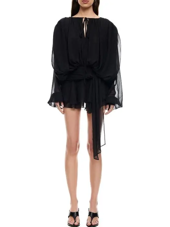 Lioness Elements Long Sleeve Chiffon Minidress - Noir