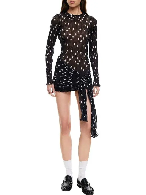 Lioness Ford Long Sleeve Dot Minidress - Noir Polka
