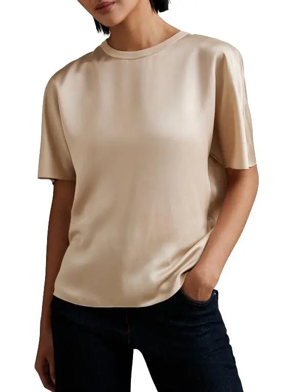 REISS Lena Dolman Sleeve Silk Top - Champagne Neutral