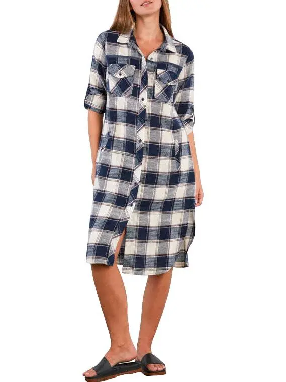 BILLY T Long Sleeve Denim Shirt Dress - Mighty Plaid