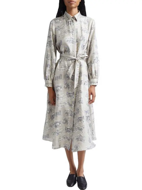 Max Mara Carbone Print Silk Shirt Dress - Sand