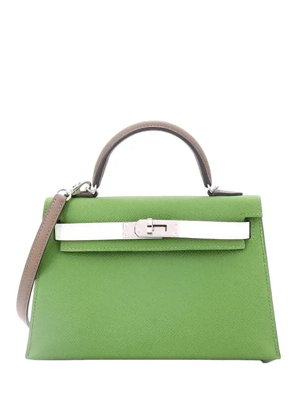 HERMES Kelly Mini Ii Tricolor Epsom Bag With Palladium Hardware - Vert