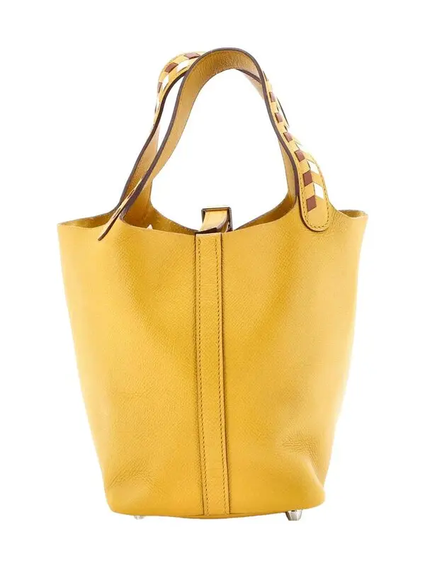 HERMES Picotin Lock Bag Tressage Epsom Pm - Jaune Ambre/brique/blanc