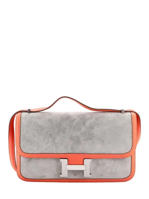 HERMES Constance Elan Bag Doblis Suede With Swift 25 - Gris Tourterelle/crevette