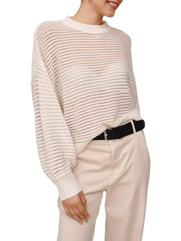 Bella Dahl Metallic Striped Crewneck Sweater - Vanilla Frost