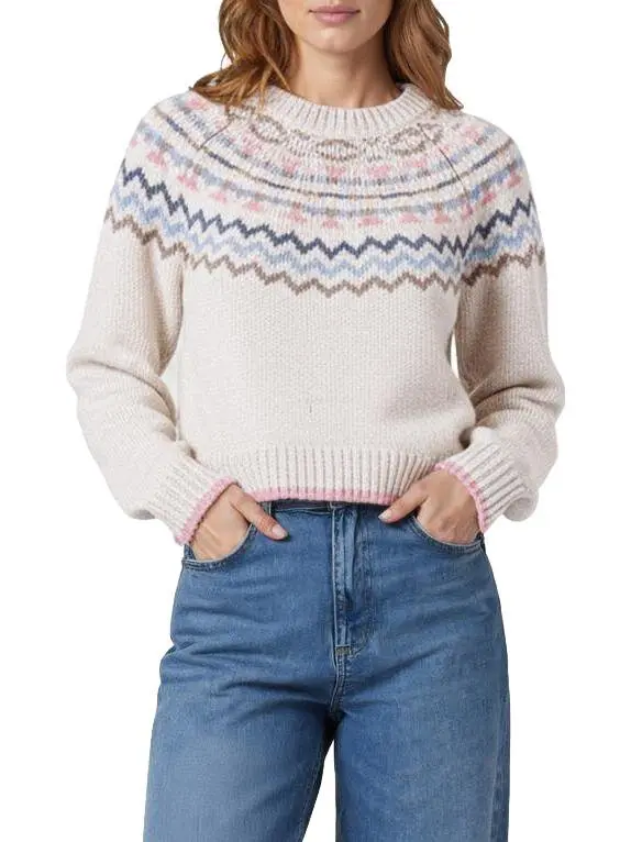ALL IN FAVOR Fair Isle Crop Sweater - Ivory/pink