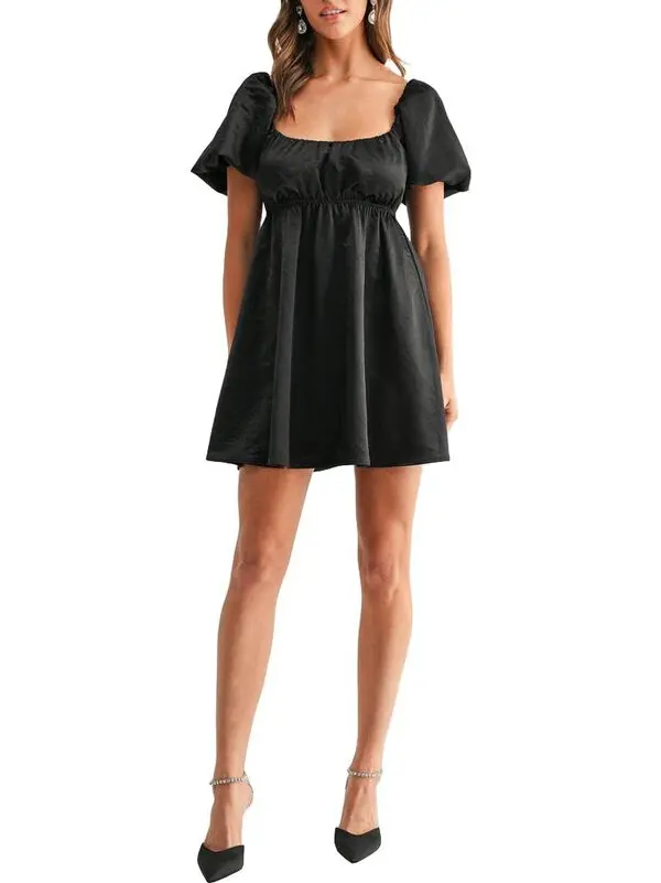 ALL IN FAVOR Satin Babydoll Mini Dress - Black