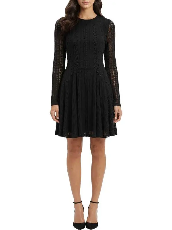 ALL IN FAVOR Long Sleeve Lace Fit & Flare Dress - Black