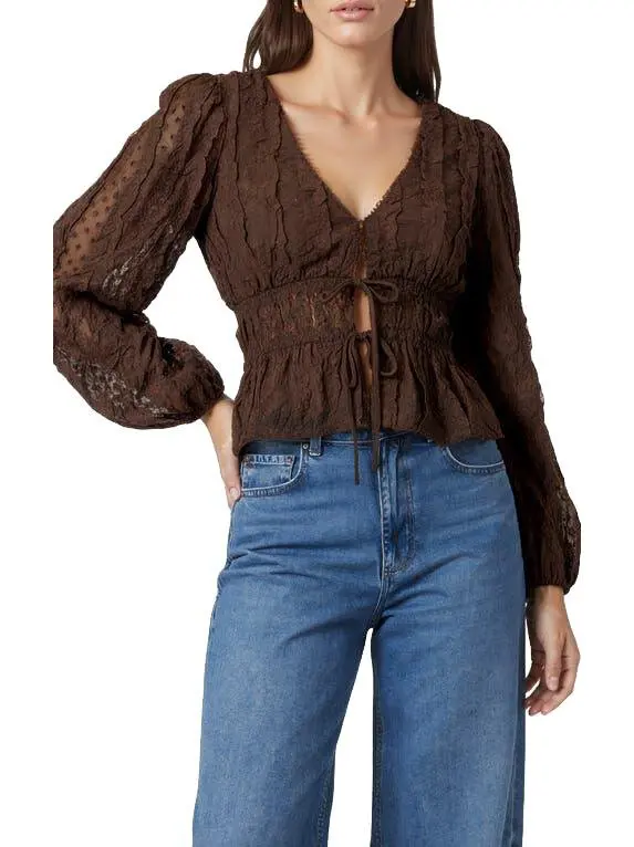 ALL IN FAVOR Ruched V-neck Top - Brown