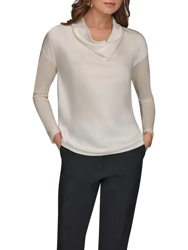 Donna Karan New York Mixed Media Cowl Neck Top - Cream