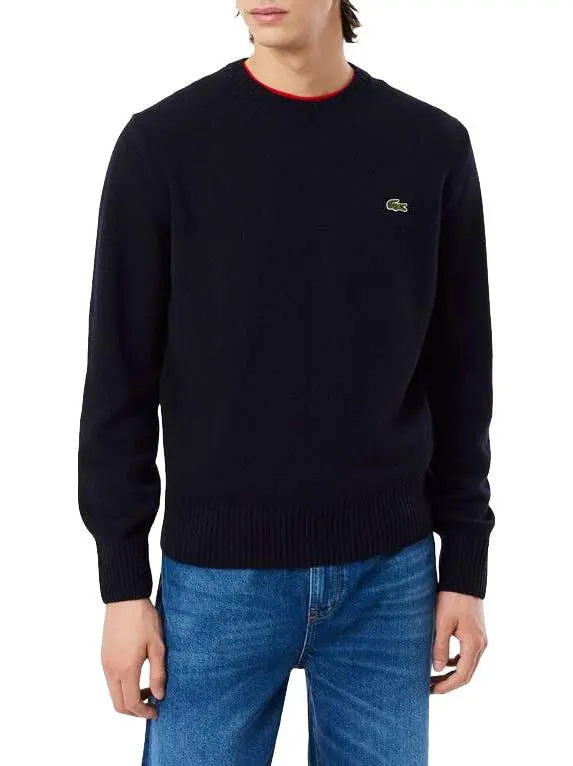 Lacoste Classic Fit Merino Wool Crewneck Sweater - Navy Blue
