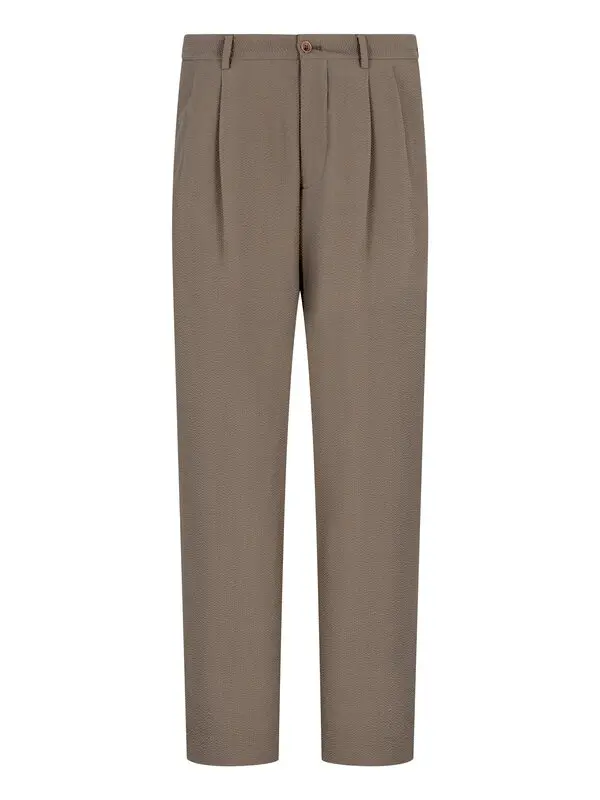 Giorgio Armani Stretch Wool Seersucker Double-pleat Trousers - Beige